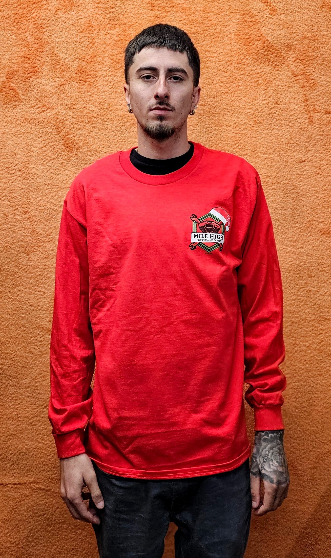 Men's Mile High Custom Santa Wheelie Long Sleeve Red Shirt – Mile High ...
